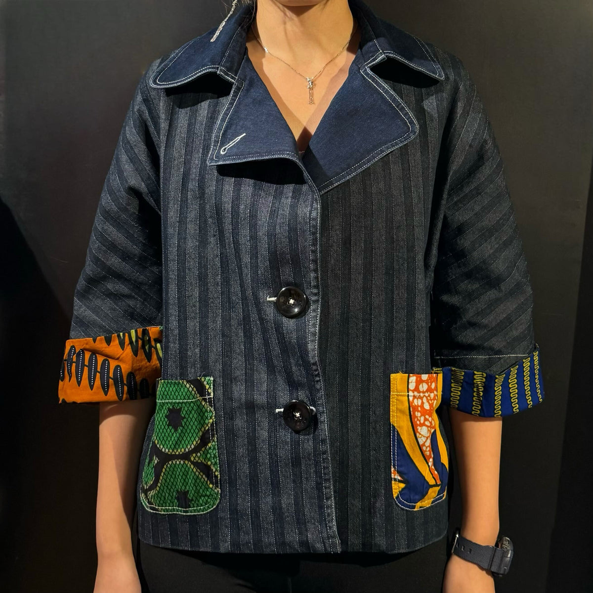 Denim Herringbone Jacket with 2 patchwork pocket – Goods of Desire