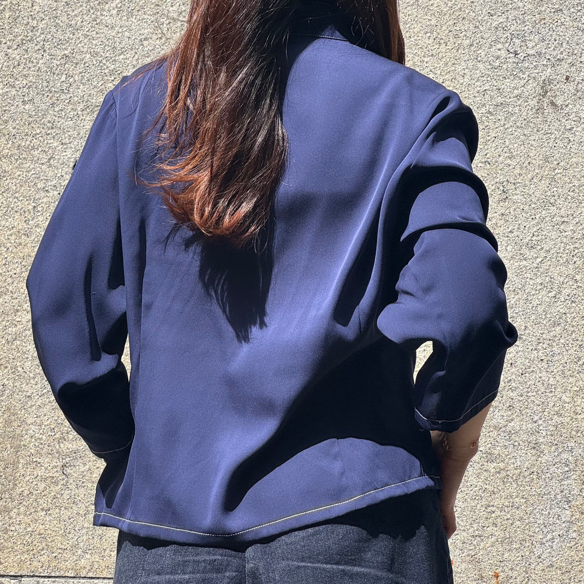 Silk Cropped Knot Button Jacket, Blue – Goods of Desire
